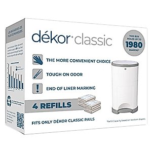 Diaper Dekor Classic Diaper Pail Liner Refills, 4 Pack