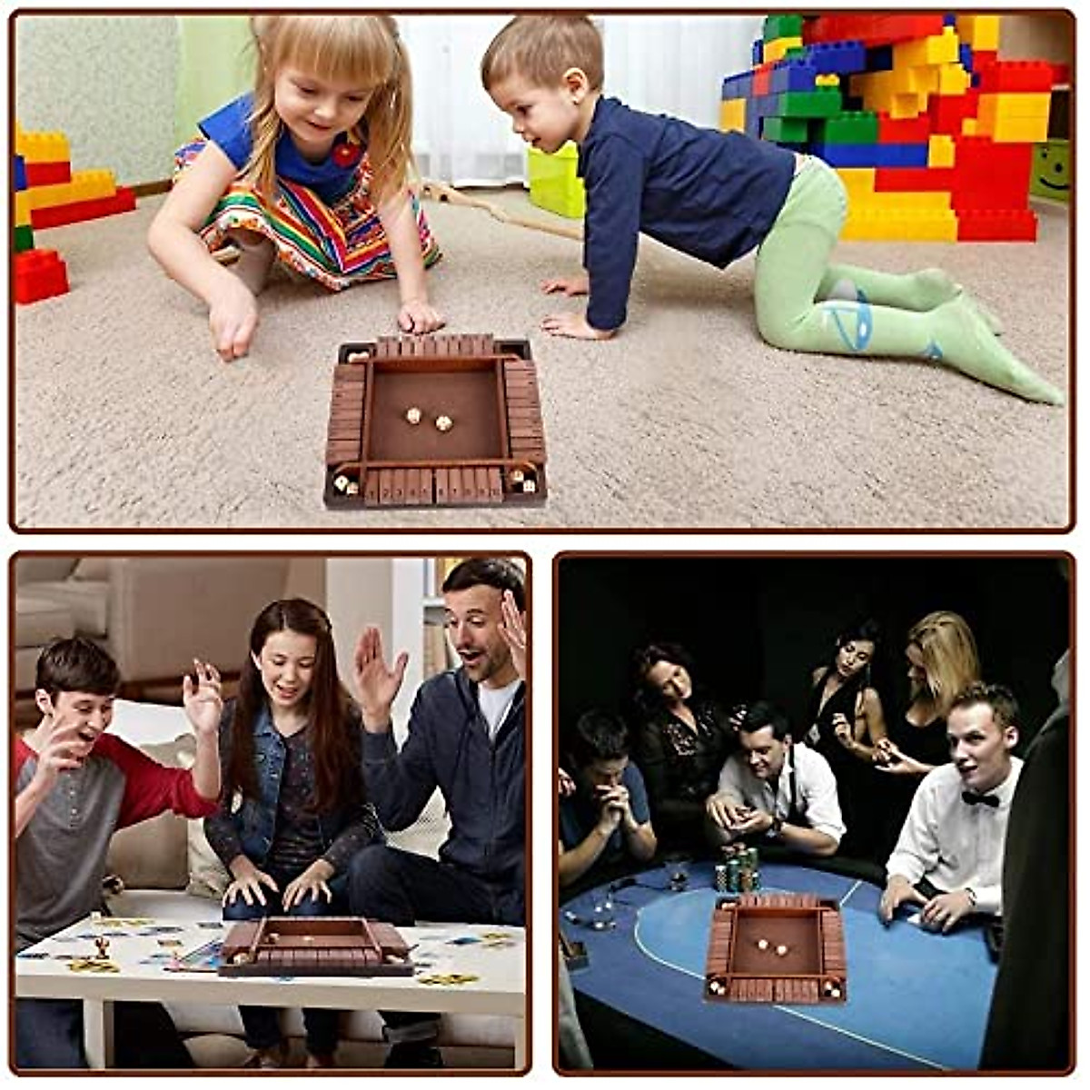 TUAHOO 4-Player Shut The Box Dice Game Wooden Board Dice Game with Number Flip, Classics Tabletop Board Game for Kids Adults Family Party Classroom Home or Pub Bar, 12 inch