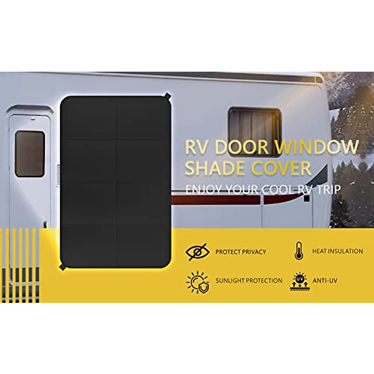 DoPake Thicken RV Door Window Shade Cover,Magnetic No Drill Foldable Velcro RV Blackout Window Cover,Waterproof Oxford Fabric,UV Rays Protection,Camper Trailer Door Window Sunshade Cover 16 x 25 inch