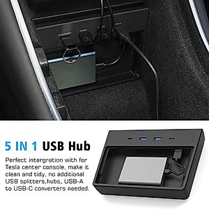 CALIDAKA 5 in 1 Ports Tesl-a Model 3 Model Y USB Hub, Dashcam and Sentrys Mode Viewer USB-C Hub Dongle USB Tesl-a M 3 My Accessories, Custom Designed for Tesl-a Model 3/Y 2020 June Produce