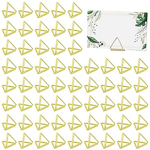 KALIONE 60 Pieces Triangle Place Card Holders Gold Table Number Holders Mini Table Picture Holders Name Place Card Photo Stand Holder Clips for Office Restaurant Wedding Anniversary Party