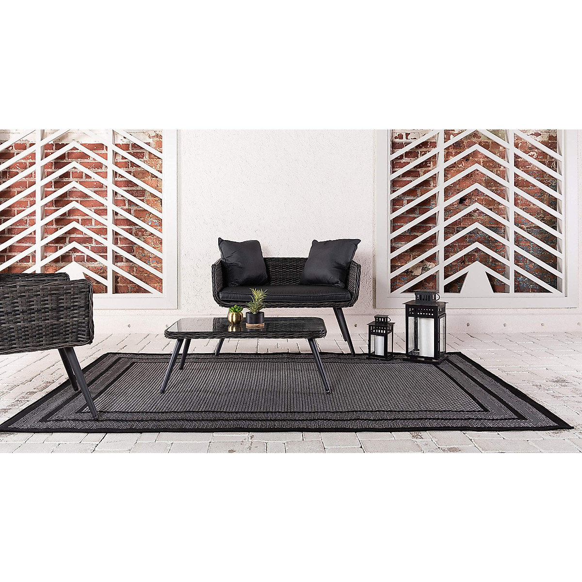 Unique Loom Outdoor Border Collection Area Rug - Multi Border (3' 3" x 5' 1" Rectangle, Gray/ Black)