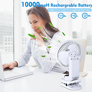 TDONE 8 Inch Clip on Fan, 10000mAh Battery Operated Desk Fan With 9 Speeds, Auto Oscillation Rechargeable Camping Fan With Atmosphere Light and Remote, USB-C Powered Fan for Office Desktop Outdoor