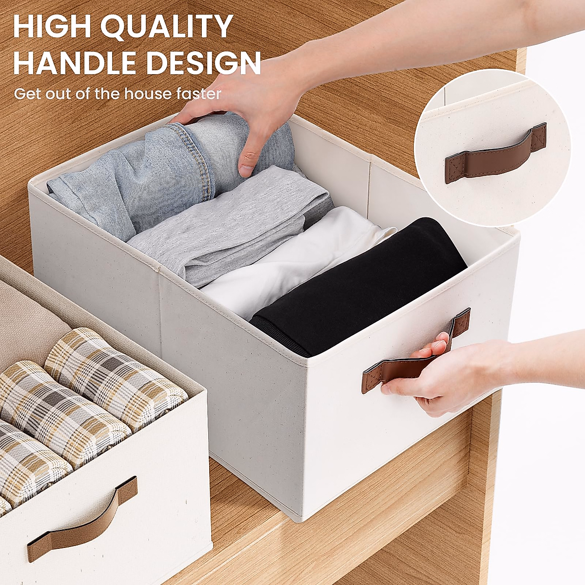 SOLEDI Pack of 2 Large Capacity Linen Shelf Baskets, Closet Organizers and Storage, Wardrobe Clothes Storage Box for Pants, Sweater, T-shirt, Bras, Blankets, Sheets, Skin-friendly & Odorless