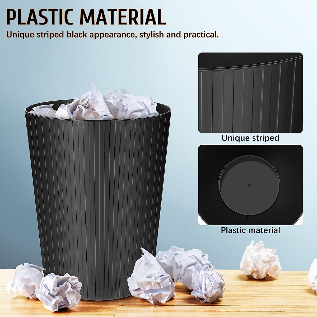 Small Trash Can: 1.8 Gallons Bathroom Wastebasket - 10.41×8.02×6.59in Plastic Garbage Can for Under Desk Bedroom Living Room