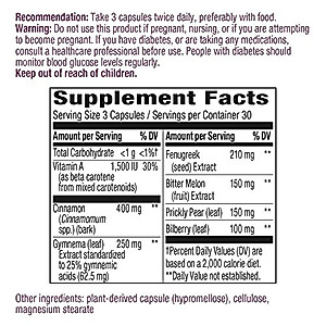 Nature's Way Blood Sugar Manager with Gymnema, Supports Blood Sugar Metabolism*, Vitamin A Supplement, 90 Capsules