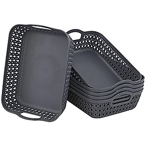 Readsky Plastic Storage Basket Tray with Handles, Plastic Weave Storage Baskets, Grey, 6 Packs