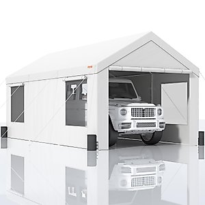 VEVOR Carport, 12x20ft Extra Large Heavy Duty Car Canopy, Portable Garage with Roll-up Ventilated Windows & Removable Sidewalls, UV Resistant Waterproof All-Season Tarp for SUV, F150, Car, Truck, Boat