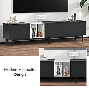 80 Inch TV Stand with Storage Cabinet and Open Shelves, Modern Black Media TV Console for TVs up to 80", Minimalist Wood Entertainment Center for Living Room, Bedroom