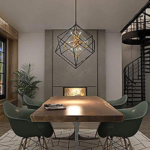 artika Imperium Modern Mid-Century Chandelier Black and Gold (Aged Brass) Kitchen Light Fixture, Geometric Pendant Light for Dinning Room - Bulb Not Included