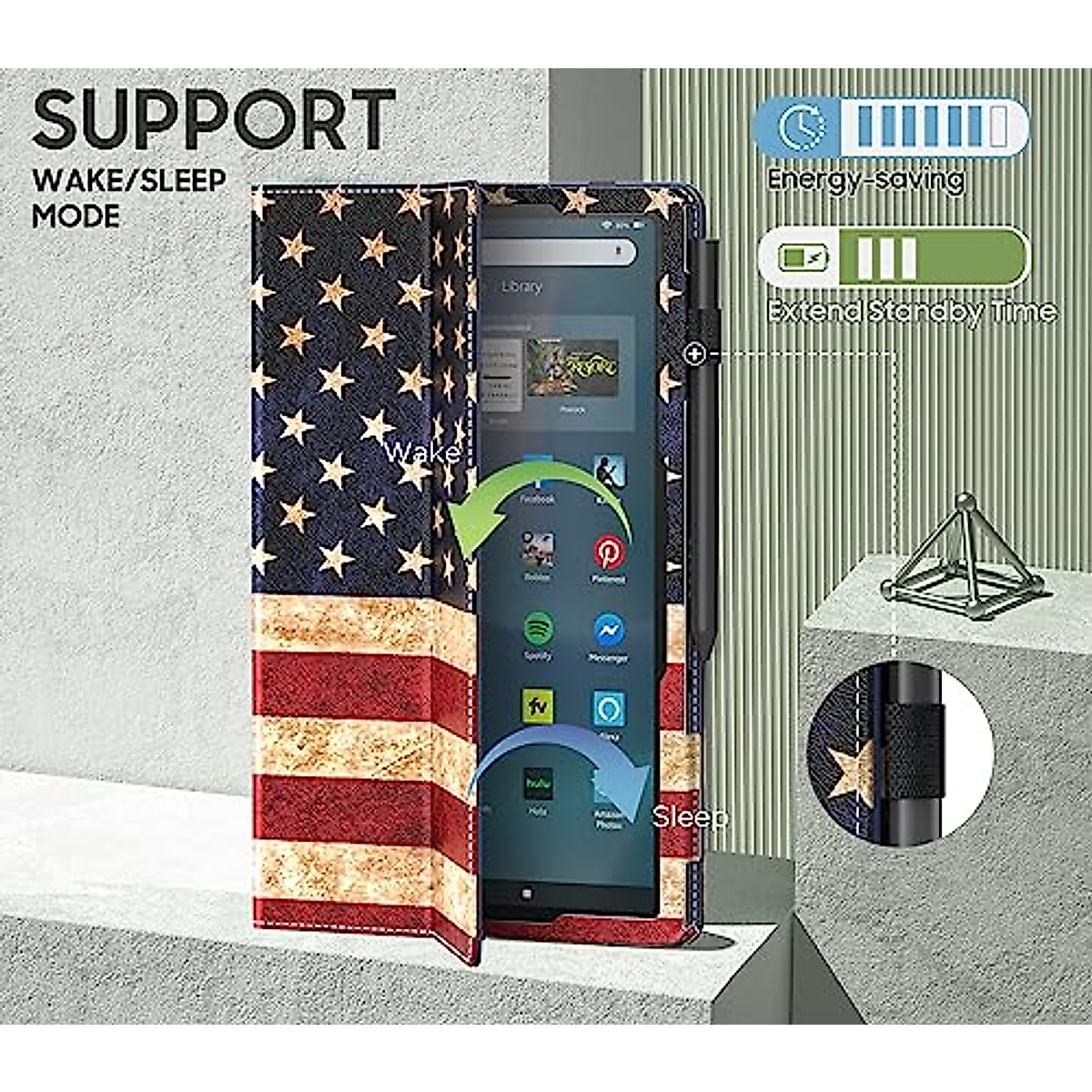 MoKo for Amazon Kindle Fire Max 11 Case (13th Generation, 2023 Release) 11" - Slim Folding Stand Cover Case for Fire 11 Tablet with Auto Wake/Sleep, American Flag