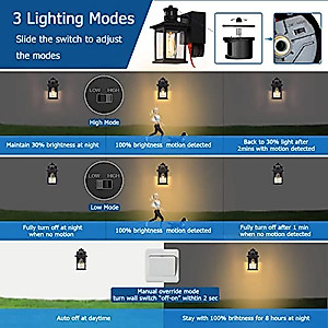 FLEDAVID Motion Sensor Outdoor Porch Light with GFCI Outlet Built in Black Exterior Wall Lantern Dusk to Dawn Outside Sconce Lighting Fixture Rustic Wall Mount Coach Lamp for House Garage Patio