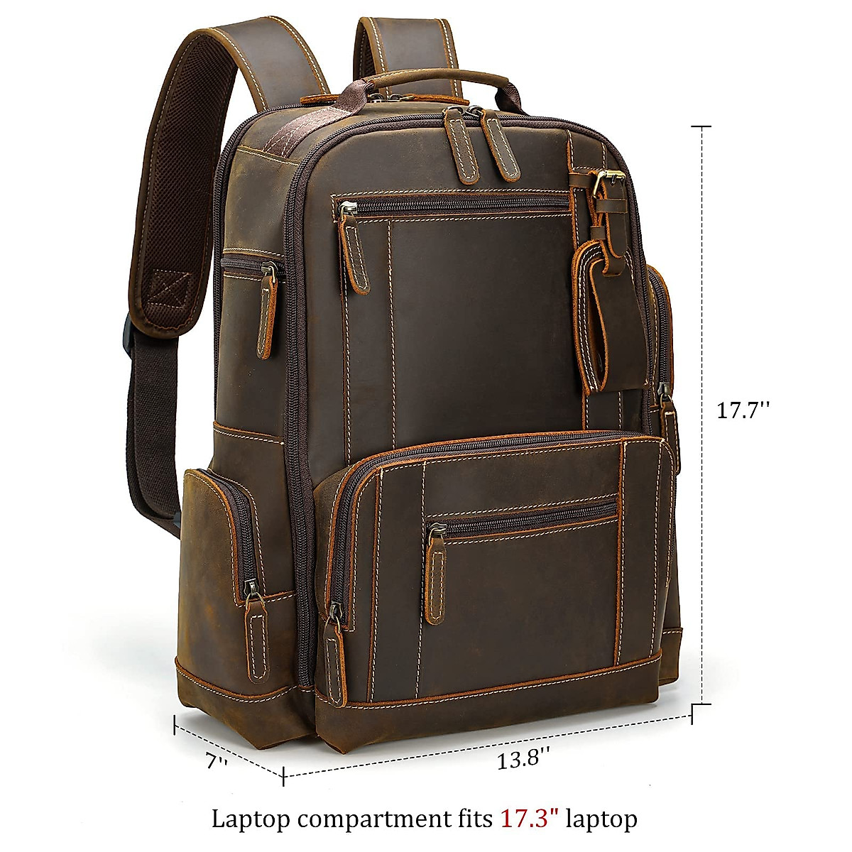 Polare Vintage Full Grain Leather 15.6 Inch Laptop Backpack For Men Camping Travel Daypack Rucksack Dark Brown