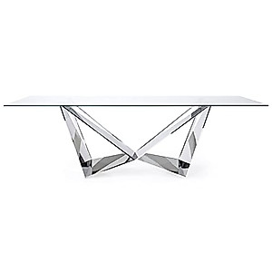 ZURI Modern Serra 94" Dining Table - Clear Glass with Polished Stainless Steel Base