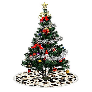 Dream Bay Christmas Tree Skirt,﻿Leopard Christmas Tree Mat for Xmas Party Decoration 48x48 Inches