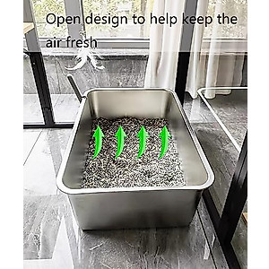 hannger Stainless Steel Cat Litter Box, 4 Pack Extra Large High Sided Cat Litter Box, Metal Litter Box for Cats and Rabbit, Odor Control Litter Pan, Easy to Clean, 23.4" L x 15.7" W, 5.9" Deep