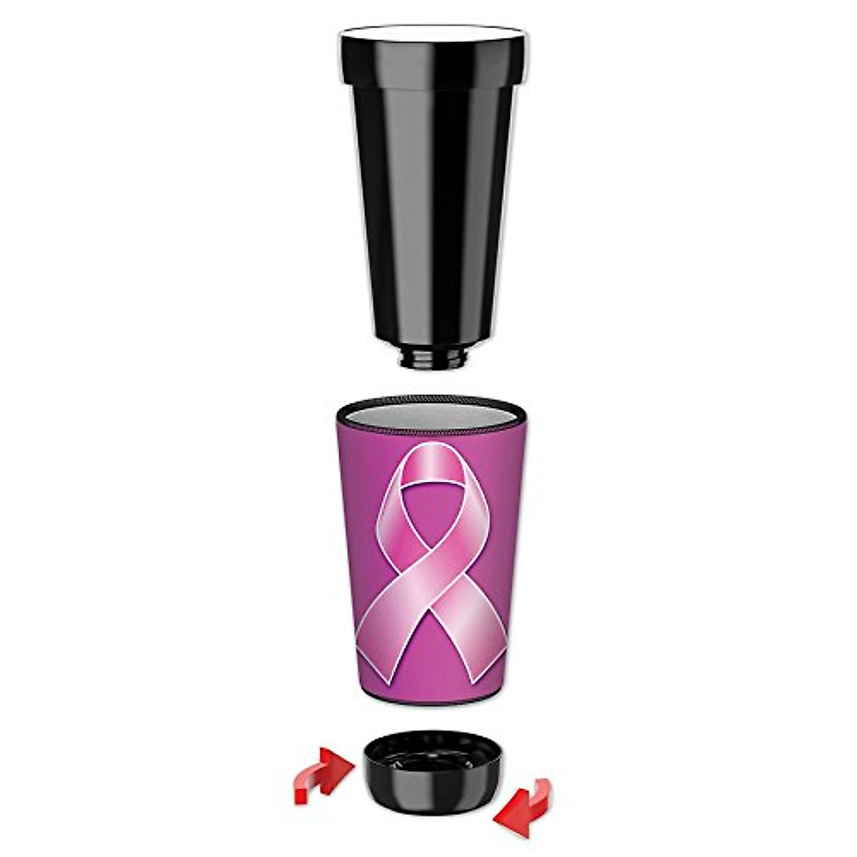 Mugzie 16 Ounce Travel Mug - Drink Cup with Removable Insulated Wetsuit Cover - Breast Cancer Awareness