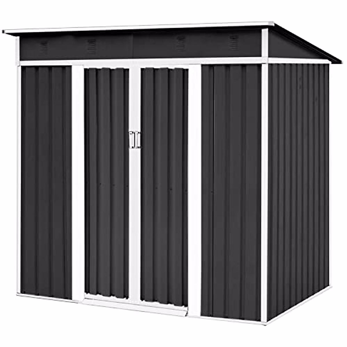 Incbruce Outdoor Storage Lawn Steel Roof Style Sheds 6' x 4' Outside Tool House with Sliding Door (Grey)
