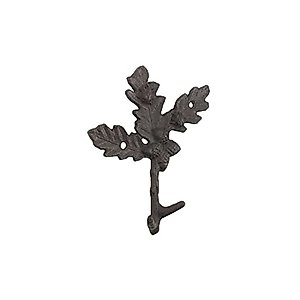 Handcrafted Nautical Decor Cast Iron Oak Tree Leaves with Acorns Decorative Metal Tree Branch Hooks 6.5"