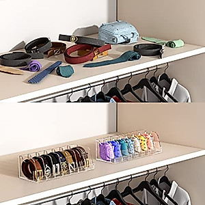 FEMELI Belt Organizer, Acrylic Clear Belt Case Storage Holder for Closet and Drawer, 7 Compartments Belt Box Container with Display Stand
