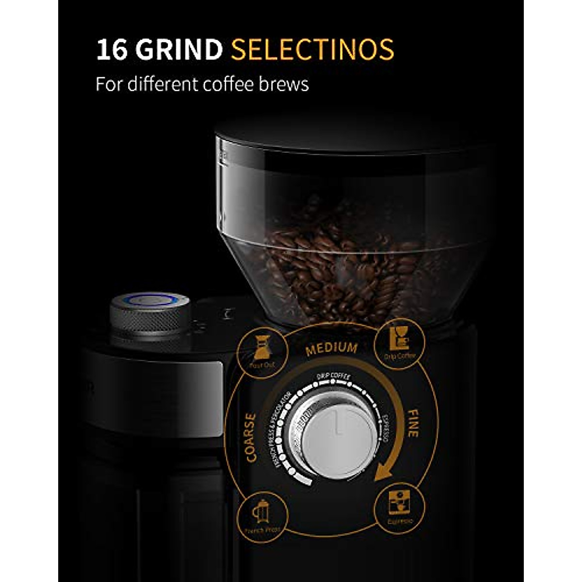 SHARDOR Electric Burr Coffee Grinder 2.0, Adjustable Burr Mill with 16 Precise Grind Setting for 2-14 Cup, Black