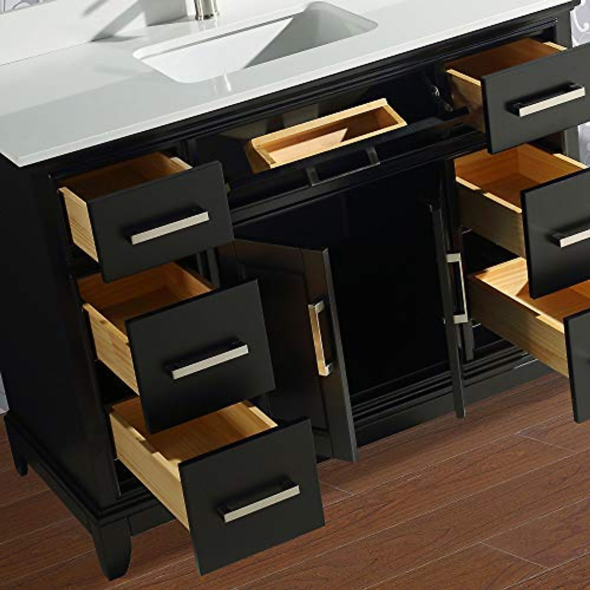 Vanity Art 48 Inch Bathroom Vanity with Sink and Mirror | Carrara Marble Stone top Storage Bathroom Organizer Cabinet with Dovetailed Drawer, Soft Closing Door, Brushed Nickel Handles, VA1048-E