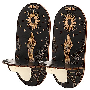 Amosfun 2pcs Stone Crystal Moon Hand Wood Organizer for Gems Display Shelves Phase Divination Room Decoration Wooden Decorative Stand Living Wall Bohemian Style Crystals Delicate