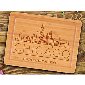 Chicago Skyline Cutting Board, Custom Housewarming Gift, Personalized Cutting Board, Wedding Gift for Couples, Wooden Bamboo Board with 6 Different Styles