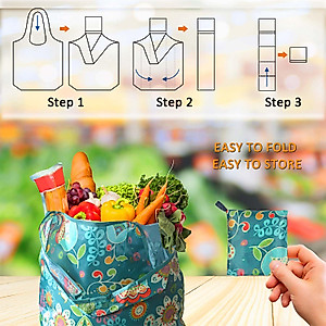 Noilk Reusable Grocery Bags, 6 Pack 50Lbs Foldable Fashion Washable Shopping Bags, Large Boho Tote Bags For Groceries, Bulk Market Cloth Storage Bags, Utility Aesthetic Personalized Gifts For Women