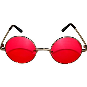 Round Retro Vintage Circle Style Sunglasses Red Lens Metal Frame
