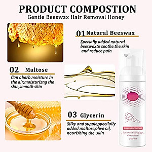 Beeswax Hair Removal Mousse, Mousse Hair Removal Spray, Gentle Beeswax Hair Removal Honey Mousse Spray Moisturizing Hair Removal Spray for Women