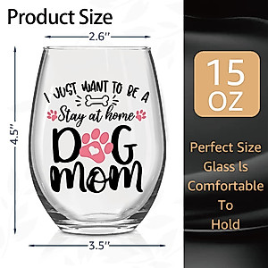Pishovi I Just Want To Be A Stay At Home Dog Mom Wine Glass with Gift Box, Dog Mom Gift, Mother's Day Gift for Fur Mama New Puppy Owners Dog Lovers Dog Mom, Birthday Christmas Gift for Dog Mom