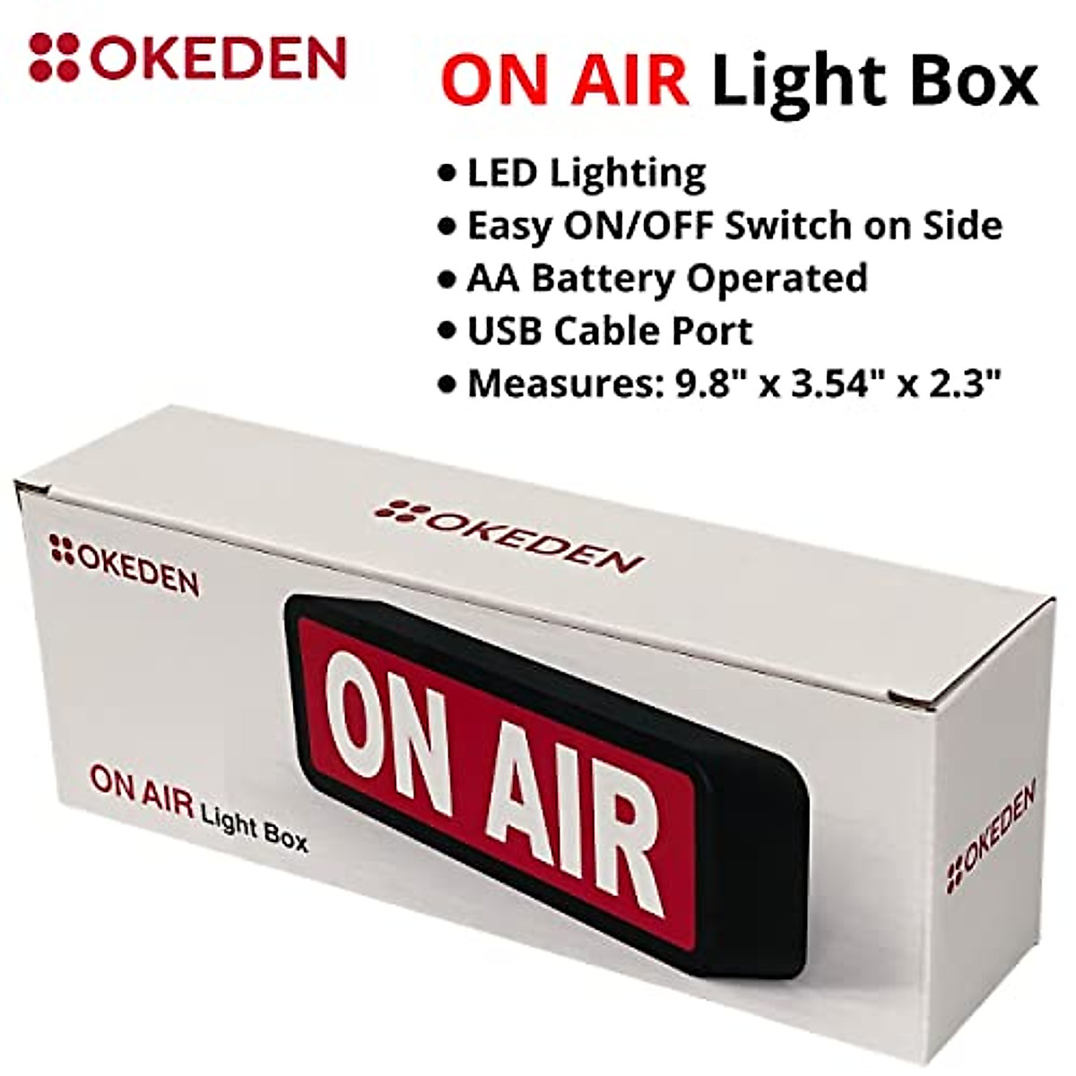 ON AIR LIGHT LED Sign by OKEDEN - Room Decor Wall Decor Light Sign Recording Sign for Vloggers, Youtube Stars, Home Studio, Desk, or Just Cool - Easy ON/OFF Switch and Operates on AA Batteries or USB Power