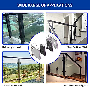 Glass Clamp－4PCS Adjustable Glass Shelf Bracket, 1/3 "-1/2 " 304 Stainless Steel Glass Clamps, Glass Clamp Bracket Is Suitable for Railing, Stairs, Glass Wall, All Kinds of Glass (Silver-4pcs)