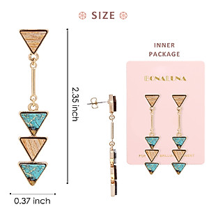 BONALUNA Bohemian Wood And Marble Effect Triangle Drop Statement Earrings (TURQ)