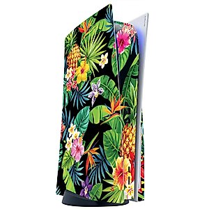 ITS A Skin Skins Compatible with Sony Playstation 5 Console Disc Edition - Protective Decal Overlay Stickers wrap Cover - Tropical Flowers Hibiscus Hawaii