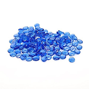 ZRTNY Blue Flat Bead Glass Beads Vase Fillers Fish Tank Aquarium Pebbles Decoration Gem Flat Beads Filled Marbles Bulk (1LB)
