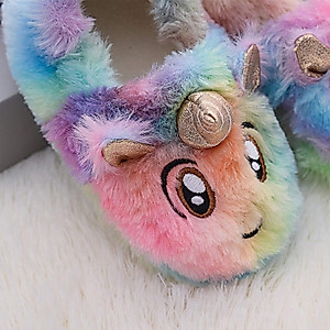 eccbox Toddler Boys Girls Cute Slippers Unicorn Fluffy Fuzzy Winter Warm Slippers Cartoon Animal Plush Indoor House Slip-on Shoes (Pink Unicorn, numeric_9)