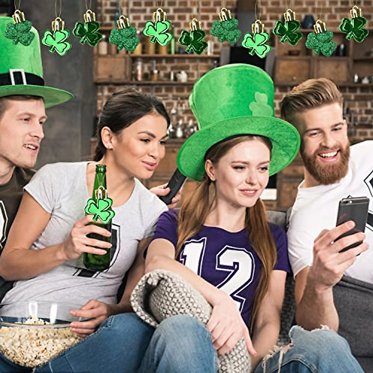 KIMOBER 36PCS St. Patrick's Day Shamrocks Ornaments,Green Luck Clover Hanging Baubles for Irish Festival Home Party Decoration