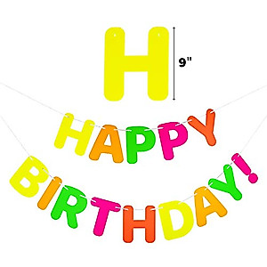 Midnight Glo Neon Happy Birthday Banner Decoration Black Light Reactive UV Glow Birthday Party