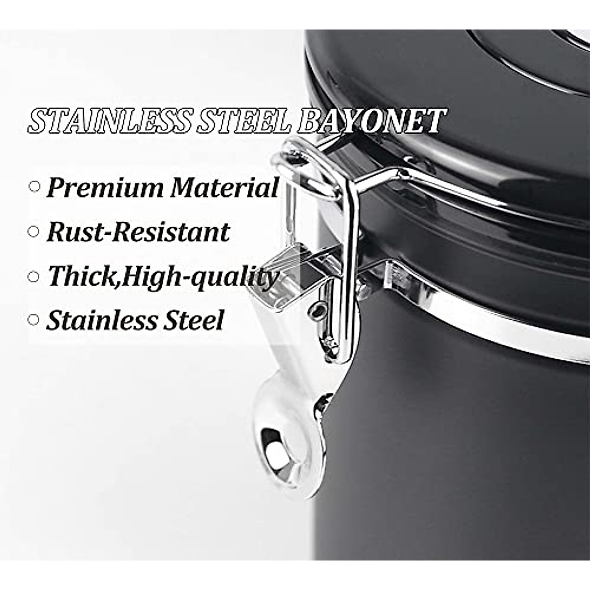 ANTOWALL Coffee Containers Stainless Steel 1.8L Coffee Jar Canister Airtight Storage Coffee Tank With Scoop & Date Tracker For Coffee Bean, Tea, Sugar, Flour (Black)