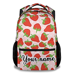 COOPASIA Personalized Strawberry Backpack for Girls, 16 Inch Aesthetic Backpack for School, Red, Adjustable Straps, Durable, Lightweight, Large Capacity Bookbag for Kids