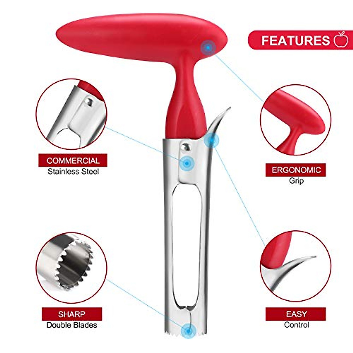 SCHVUBENR Premium Apple Corer Tool - Easy to Use and Clean - Sturdy Apple Core Remover with Sharp Serrature - Stainless Steel Corers for Apple and Pear - Core Fruits with Ease(Red)