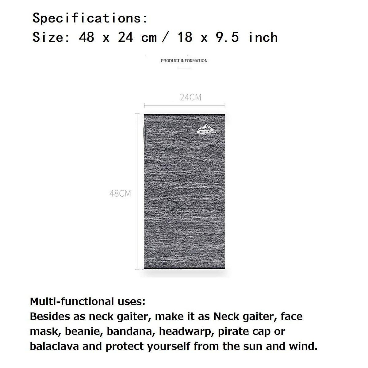 Shanghai Story Black Cooling Neck Gaiter Face Mask Bandana Face Scarf UPF50+ UV Protection Fishing Mask Ear Hanging