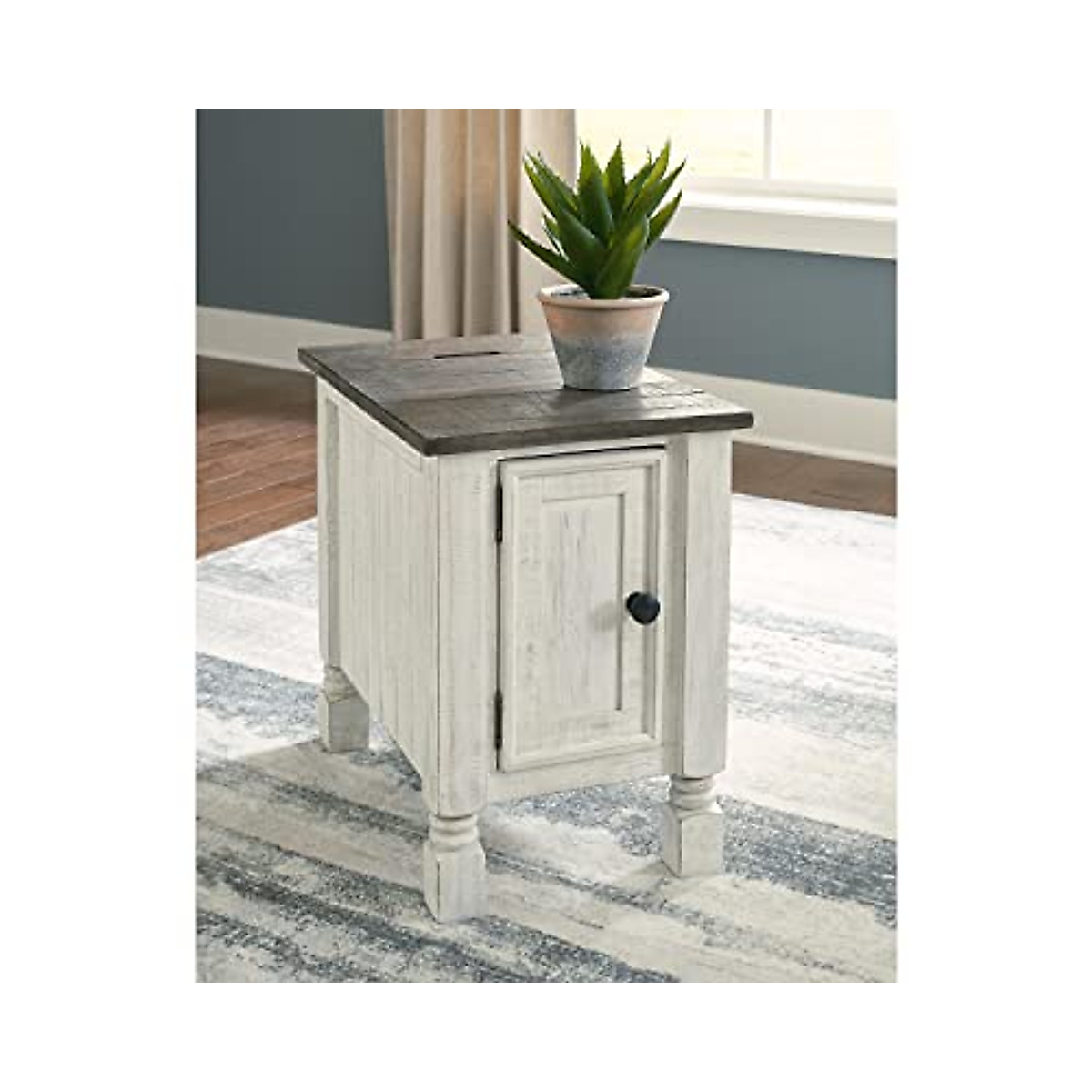 Signature Design by Ashley Havalance French Country Chair Side End Table, White & Gray