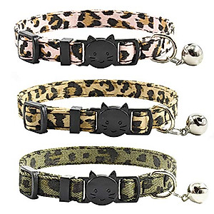 Breakaway Cat Collars with Bell, Set of 3, Durable & Safe Cute Kitten Collars Safety Adjustable Kitty Collar for Cat Puppy 7.5-11in (Leopard)