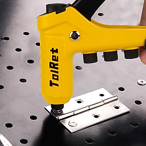 TOLRET Rivet Gun, Pop Rivet Gun Kit with 320 Pcs Rivets, Manual Rivet Tool with 4 Manual Interchangeable Nosepieces, Heavy Duty Hand Riveter for Metal, Wood, Plastic,TR-205