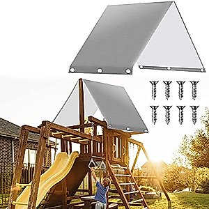 52x90 Inches Outdoor Swingset Shade Kids Playground Swing Replacement Canopy Waterproof Wooden Swing Sets Cover Replacement Tarp Uv Protection Playground Roof Canopy(Size:52 x 90 inch,Color:Grey)