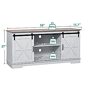 YITAHOME Kitchen Buffet Cabinet, 60“ Farmhouse Sliding Barn Door Coffee Bar Sideboard Buffet Cabinet with Capacity 300 lbs for Home Kitchen Dinning Living Room, Grey White/Grey Wash