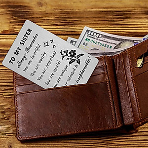 HYHYDHP Sister Birthday Gifts from Sister Brother - Compliment Gifts Wallet Card for Sister - Mothers Day Cards for Sister, to My Beautiful Sister Presents